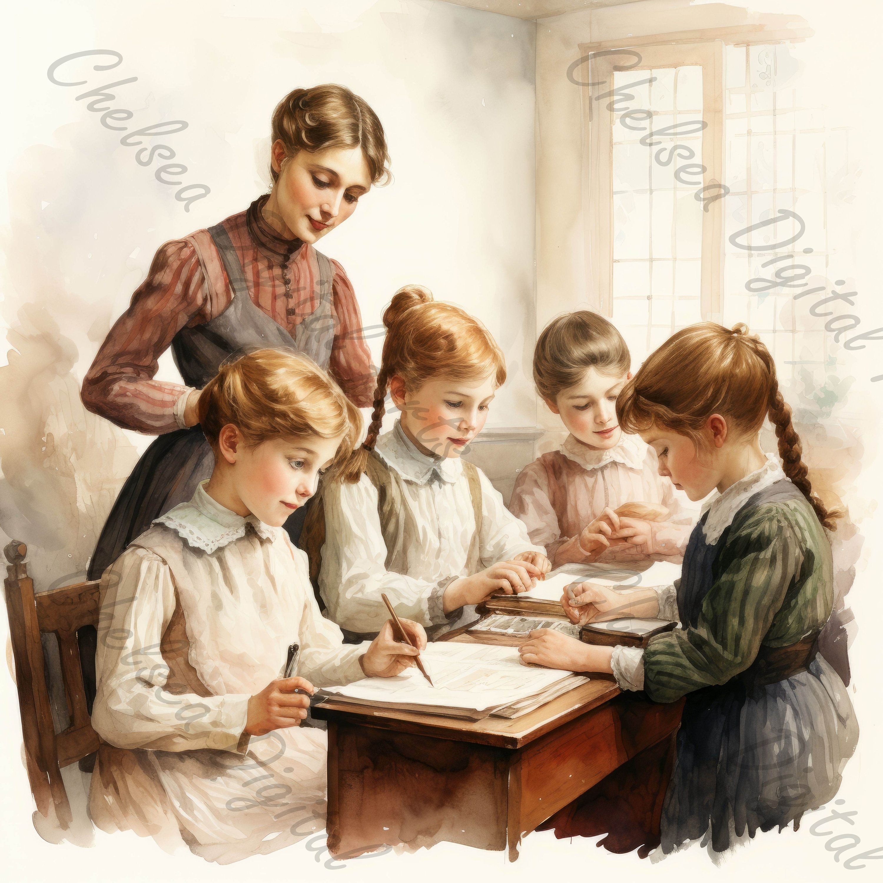 20 Charming Watercolor Victorian School Days Clip Art Bundle Teachers ...