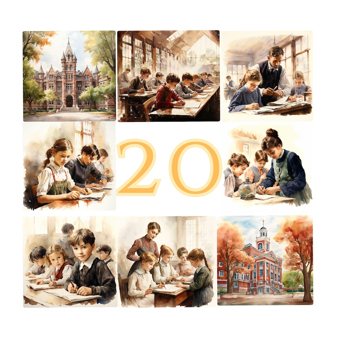20 Delightful Watercolor Victorian School Days Clip Art – Teachers ...