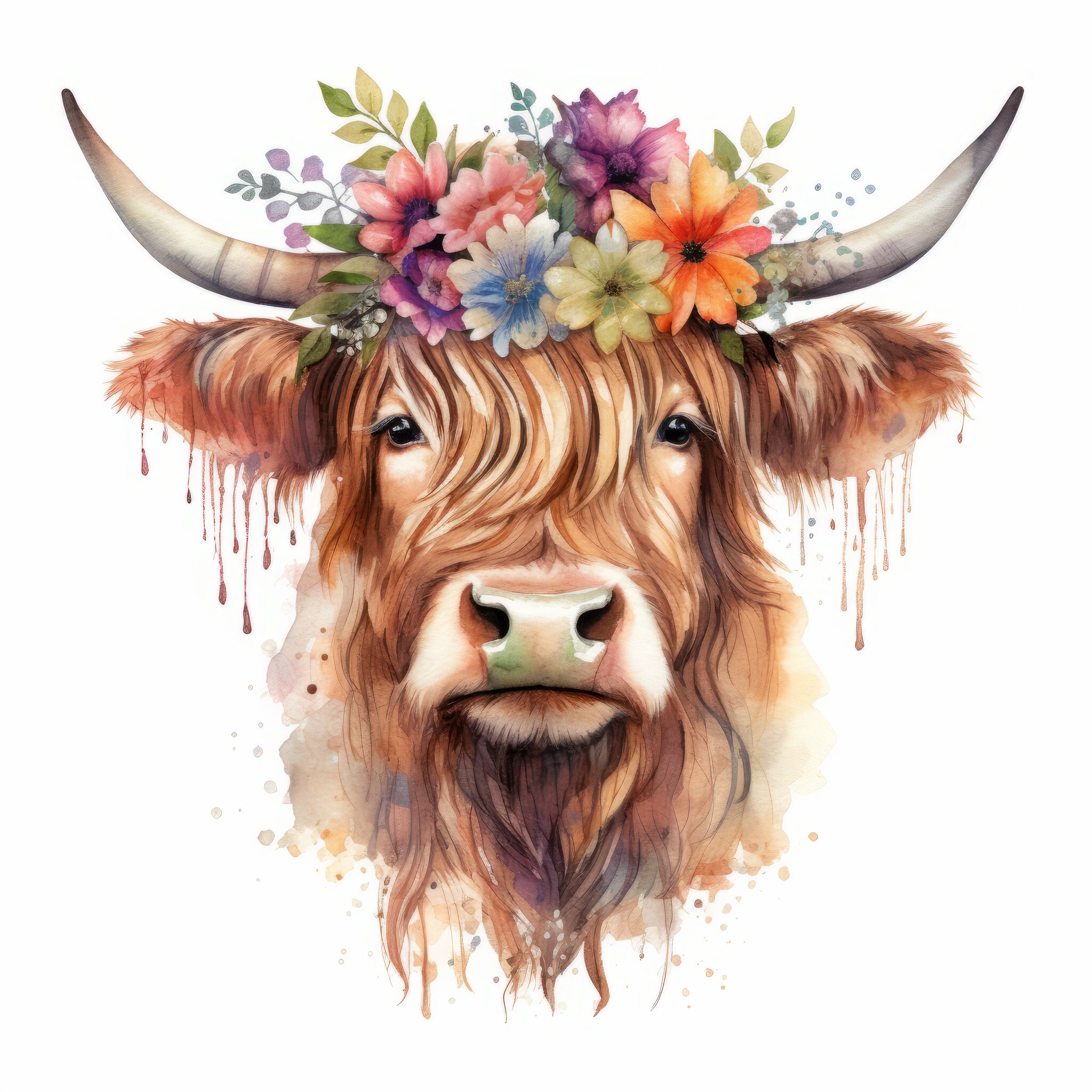 2 Highland Cows With Floral Headdress SVG and Transparent PNG Digital ...