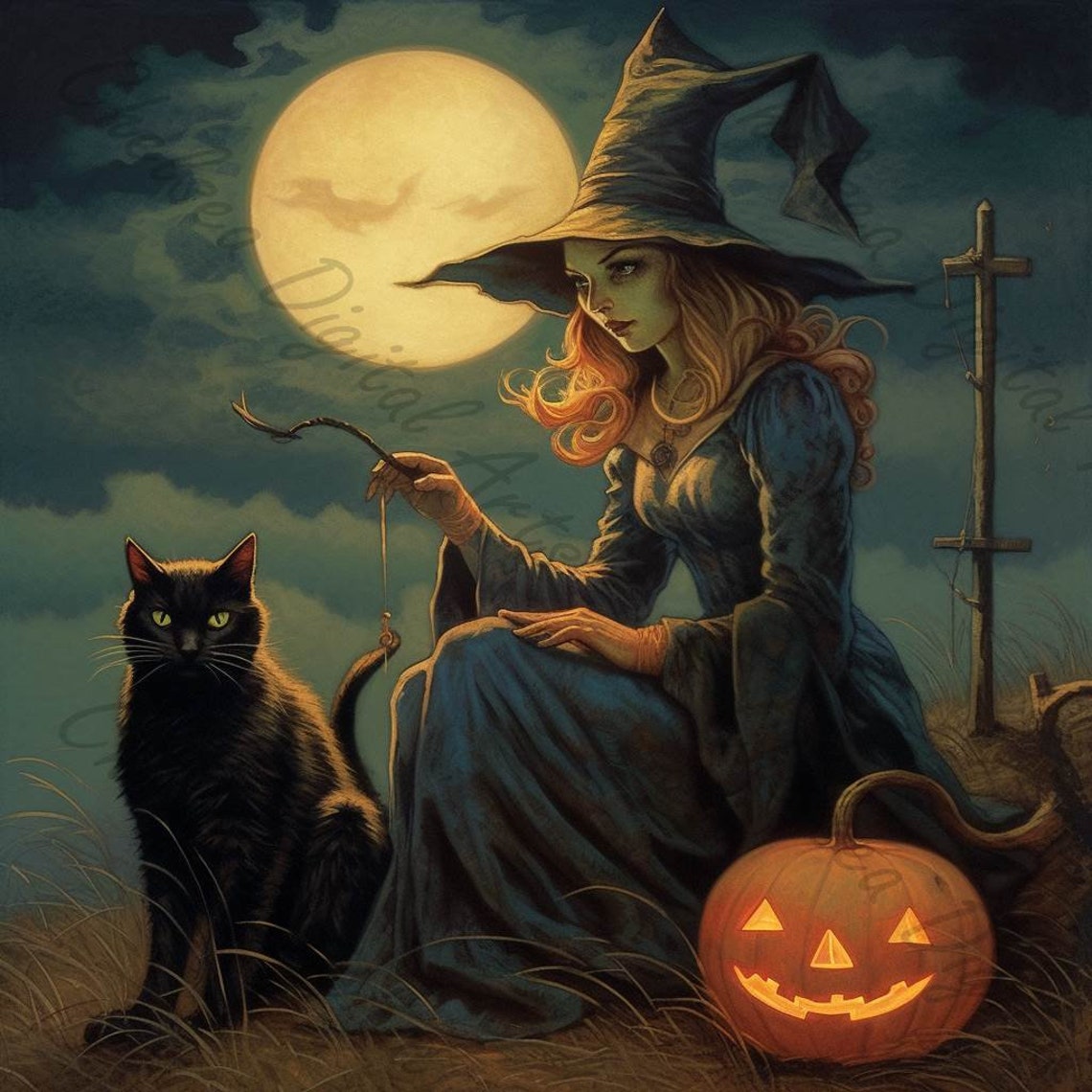 Witches Printable Art Wall Art 4K Jpgs, 12 Witchy Witches and Their ...