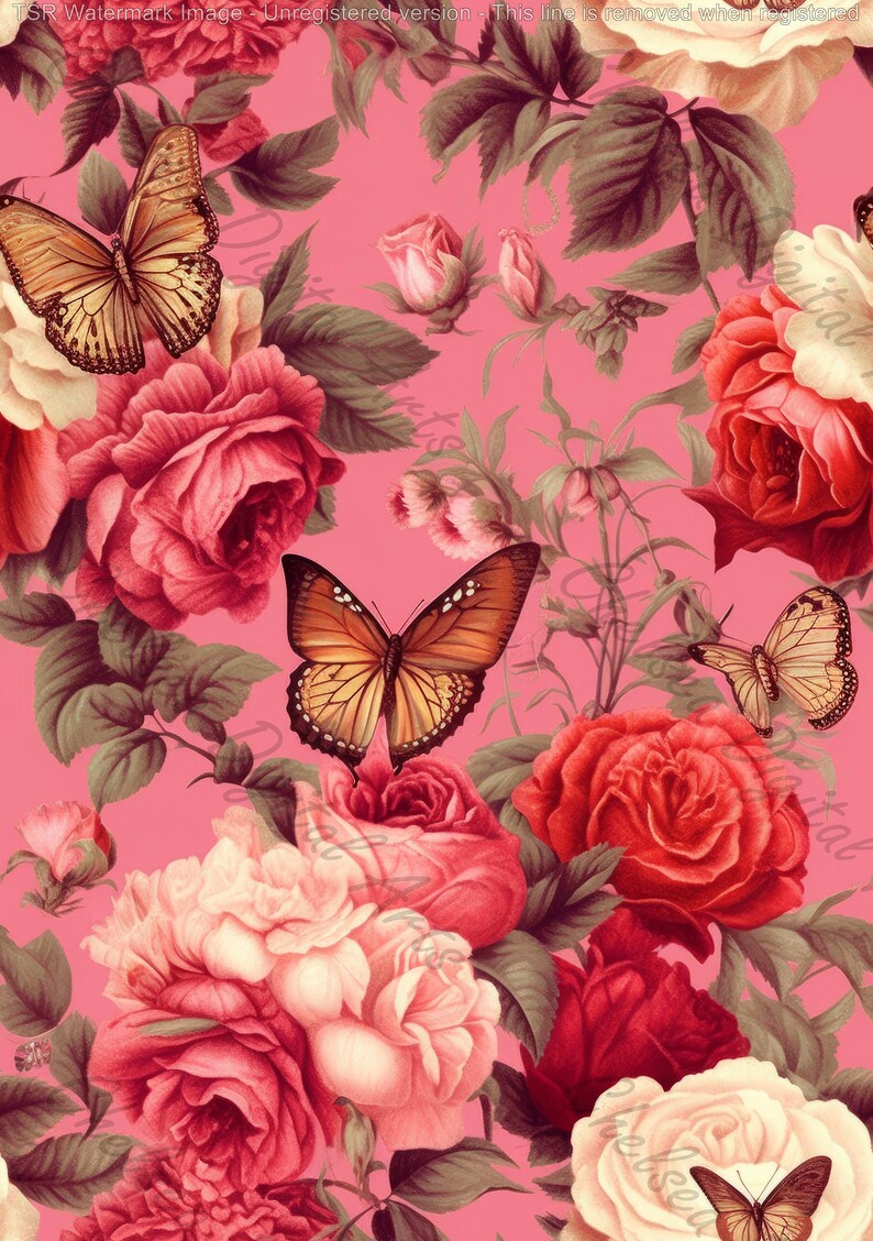 12 Victorian Floral Butterfly Themed Digital Print Background A4 PDF ...