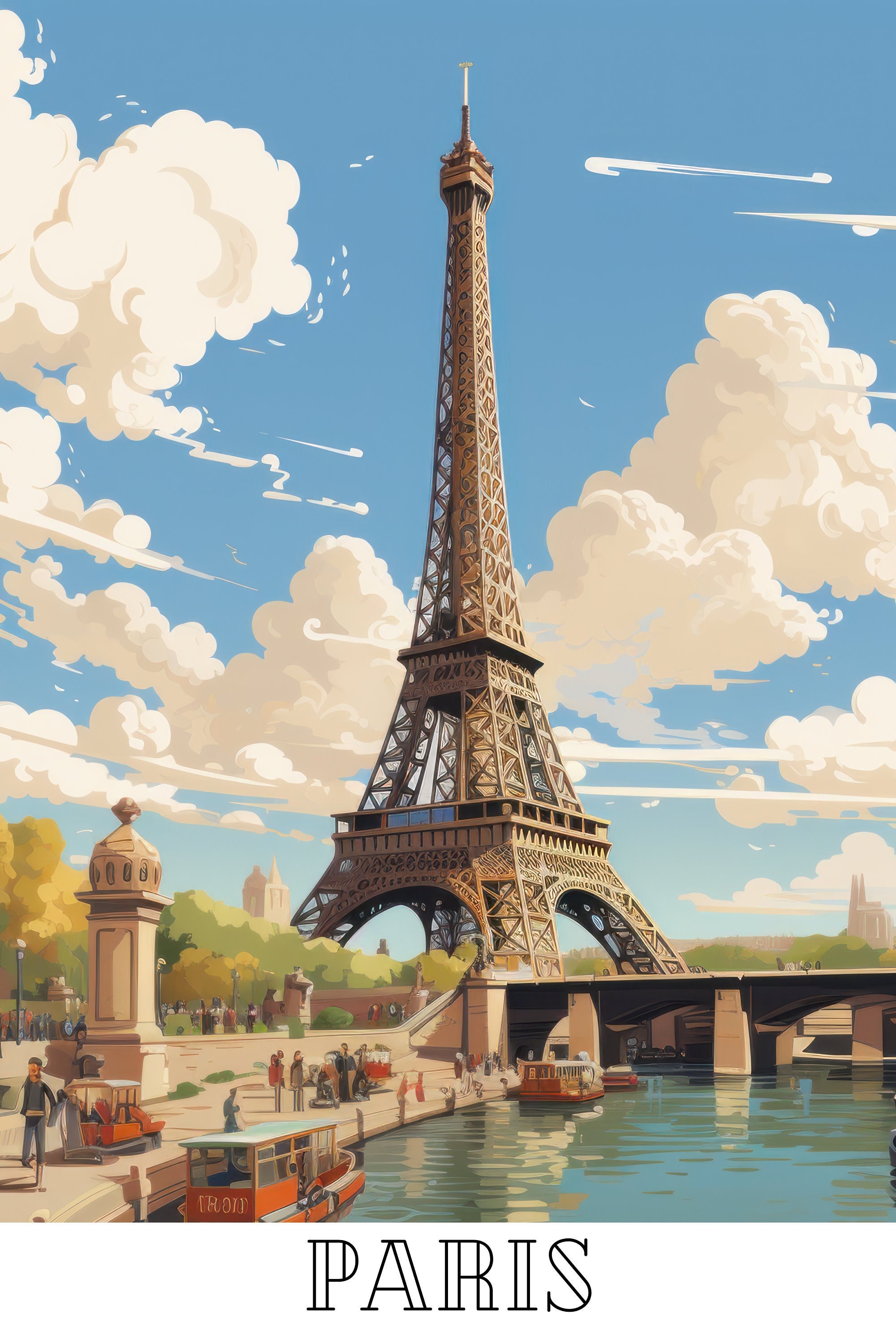 Print Your Own Paris Eiffel Tower Vintage Style Travel Poster 300dpi ...