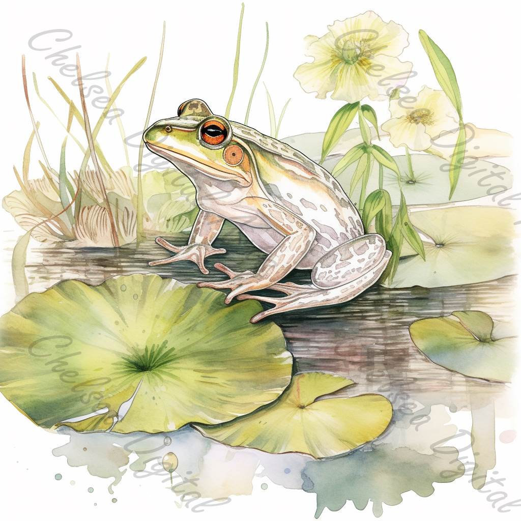 Frogs in Ponds Clipart 12 High-quality 4K Jpgs for Cards, Journals ...