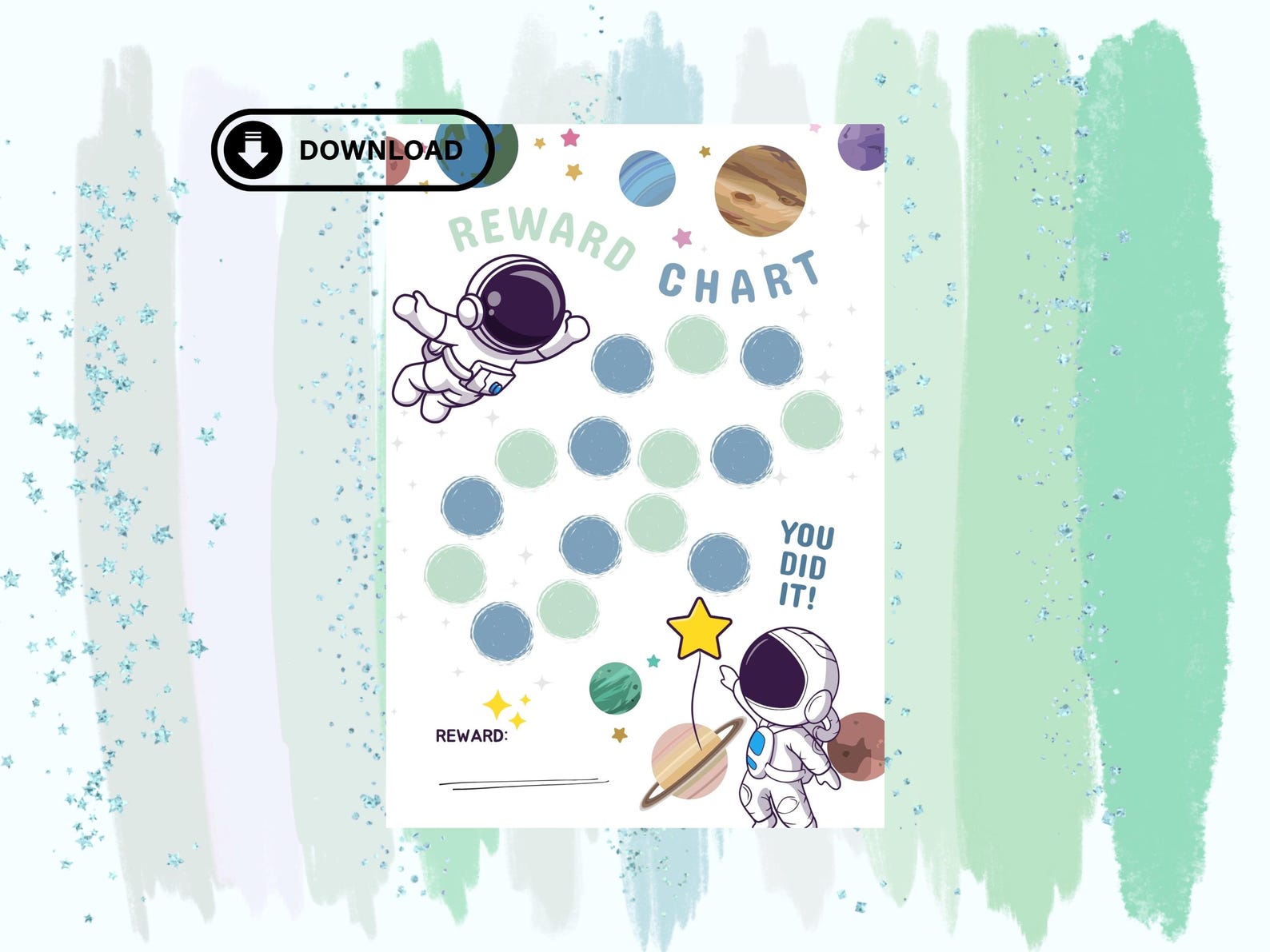 Space Chart Reward Chart for Preschool/toddlers/children Pink Yellow ...