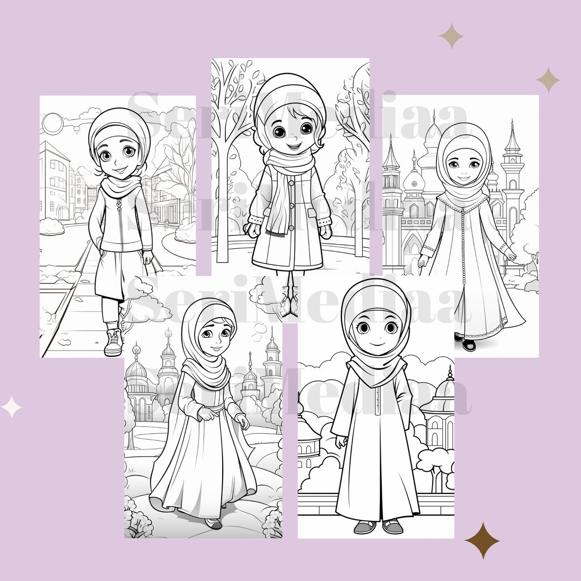 5 Hijabi Princesses Islamic Colouring Pages for Kids / Printable PDF - Etsy