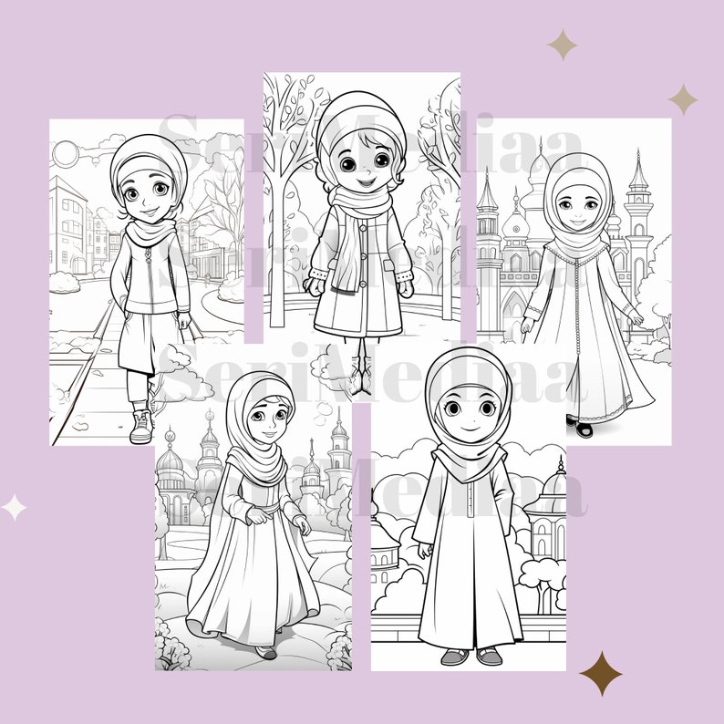 5 Hijabi Princesses Islamic Colouring Pages for Kids / Printable PDF - Etsy