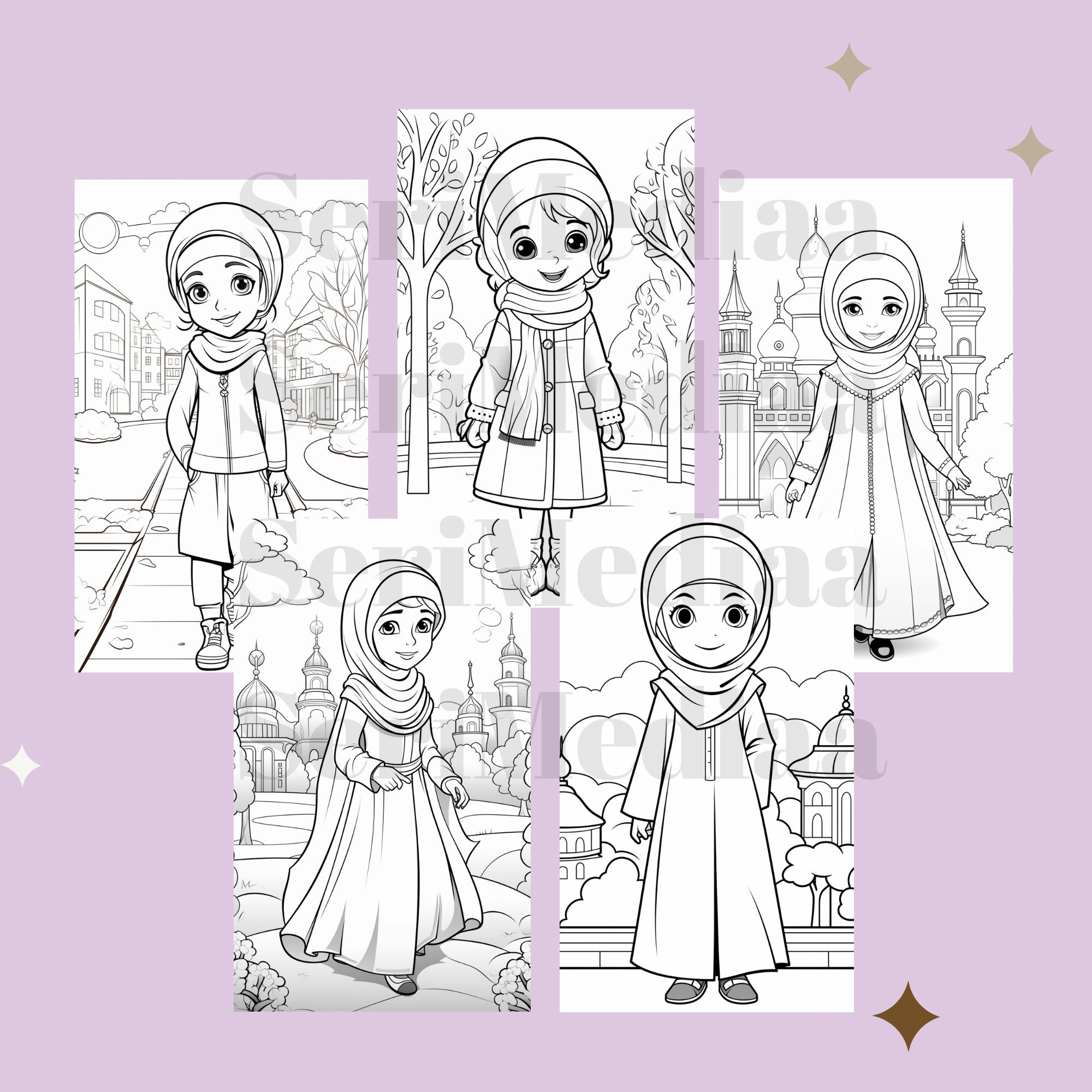 5 Hijabi Princesses Islamic Colouring Pages for Kids / Printable PDF - Etsy