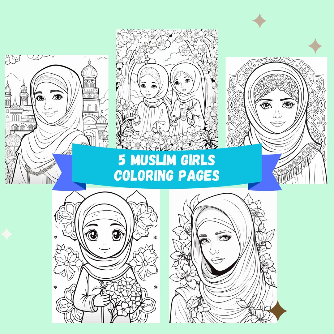 5 Muslim Girls Islamic Colouring Pages for Kids / Printable PDF - Etsy UK