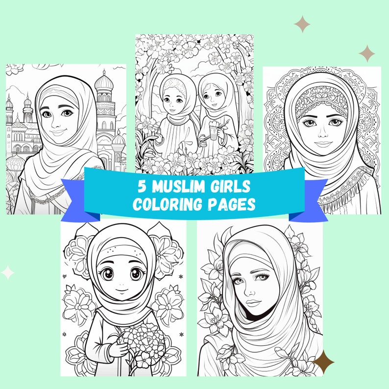 5 Muslim Girls Islamic Colouring Pages for Kids / Printable PDF - Etsy UK