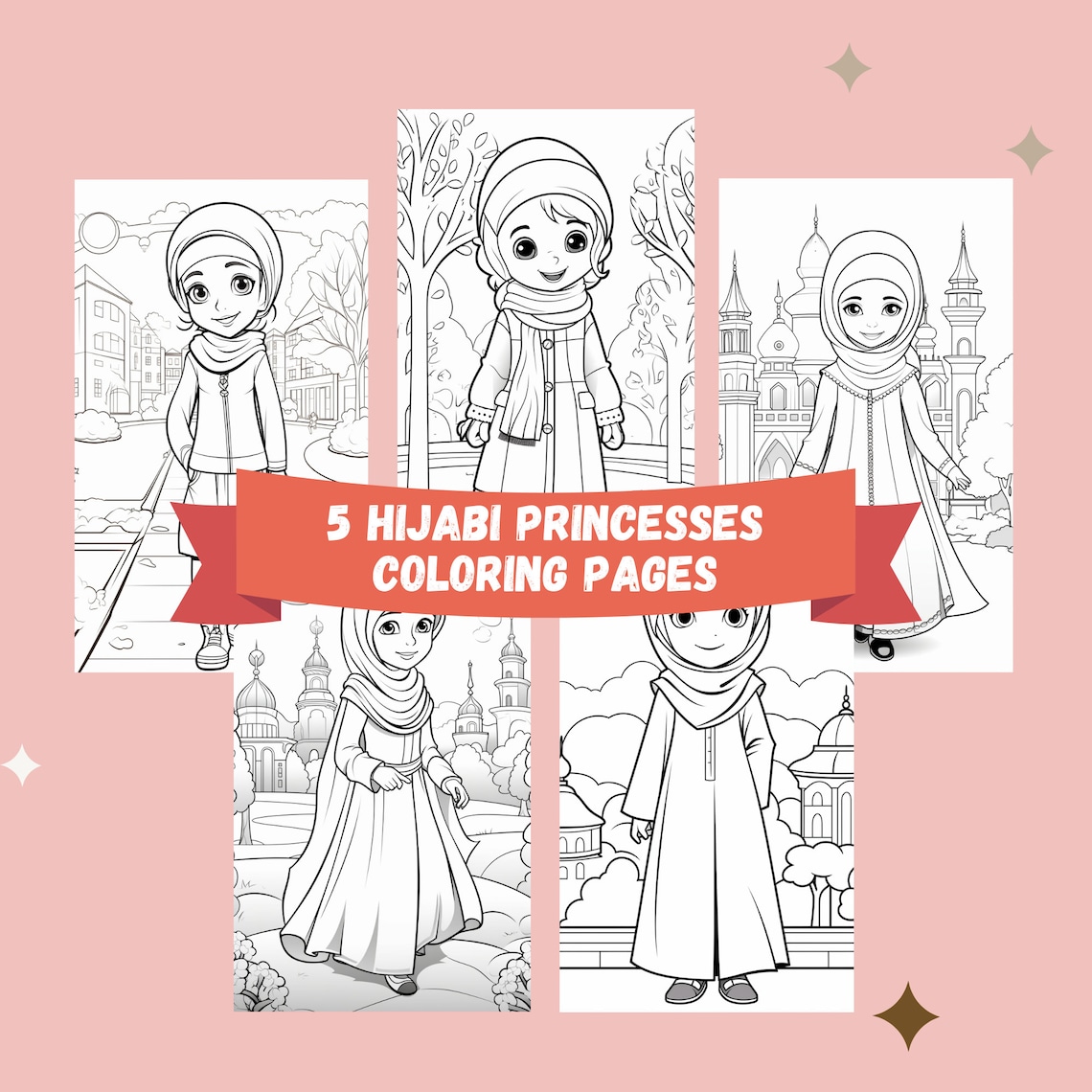 5 Hijabi Princesses Islamic Colouring Pages for Kids / Printable PDF - Etsy