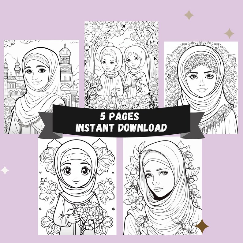 5 Muslim Girls Islamic Colouring Pages for Kids / Printable PDF - Etsy UK
