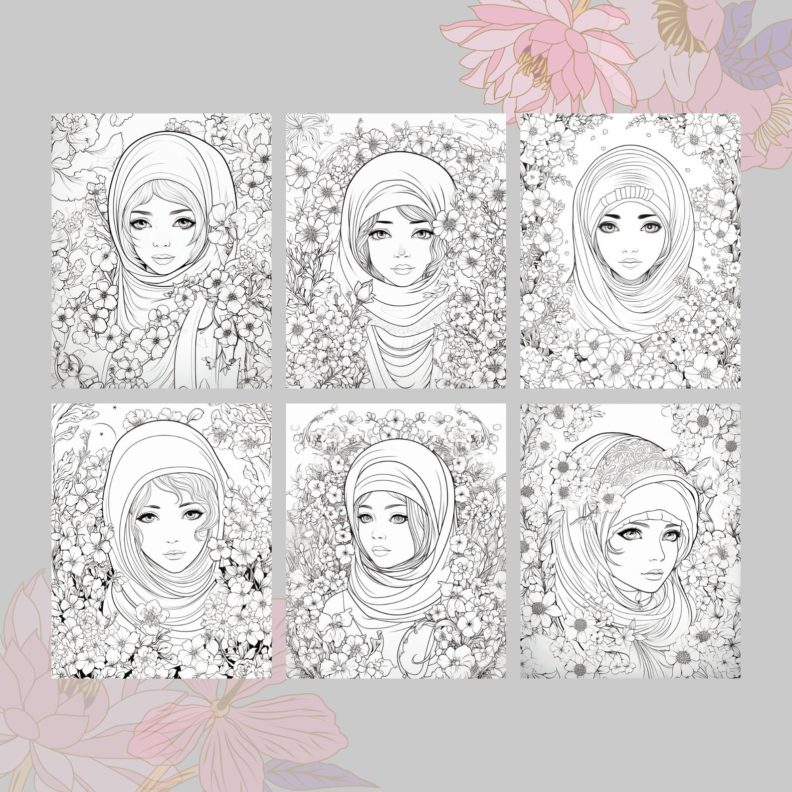 16 Muslim Girls Islamic Colouring Pages / Printable PDF / Floral Design ...