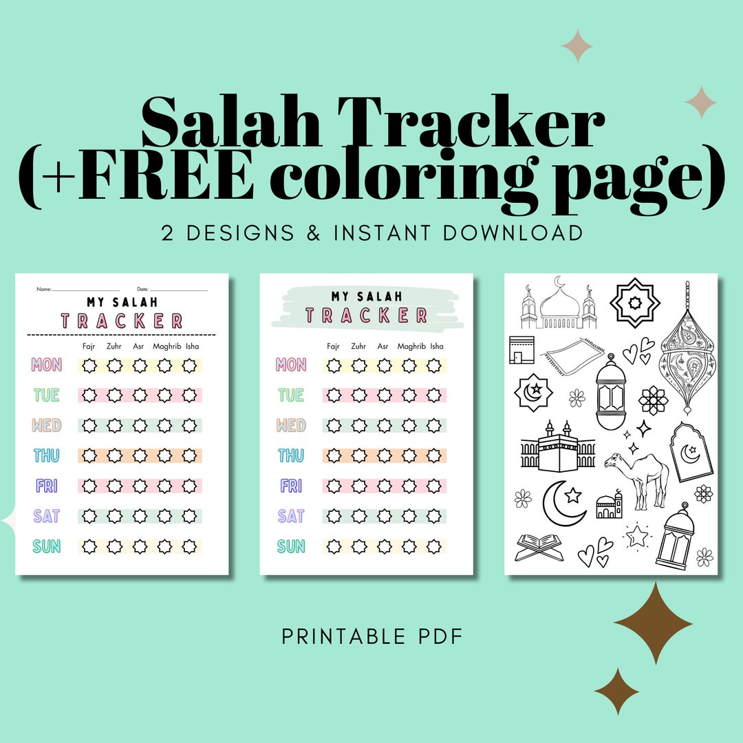 My Salah Tracker, Prayer Tracker 2 Designs With FREE Colouring Page ...
