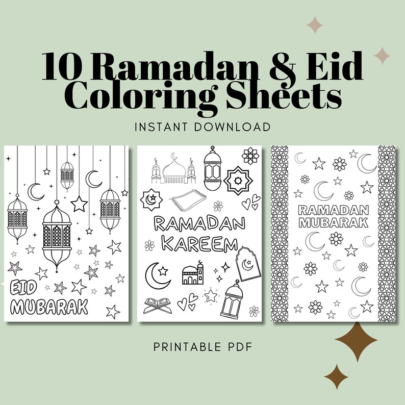 10 Ramadan and Eid Colouring Pages Bundle for Kids Islamic Activity ...