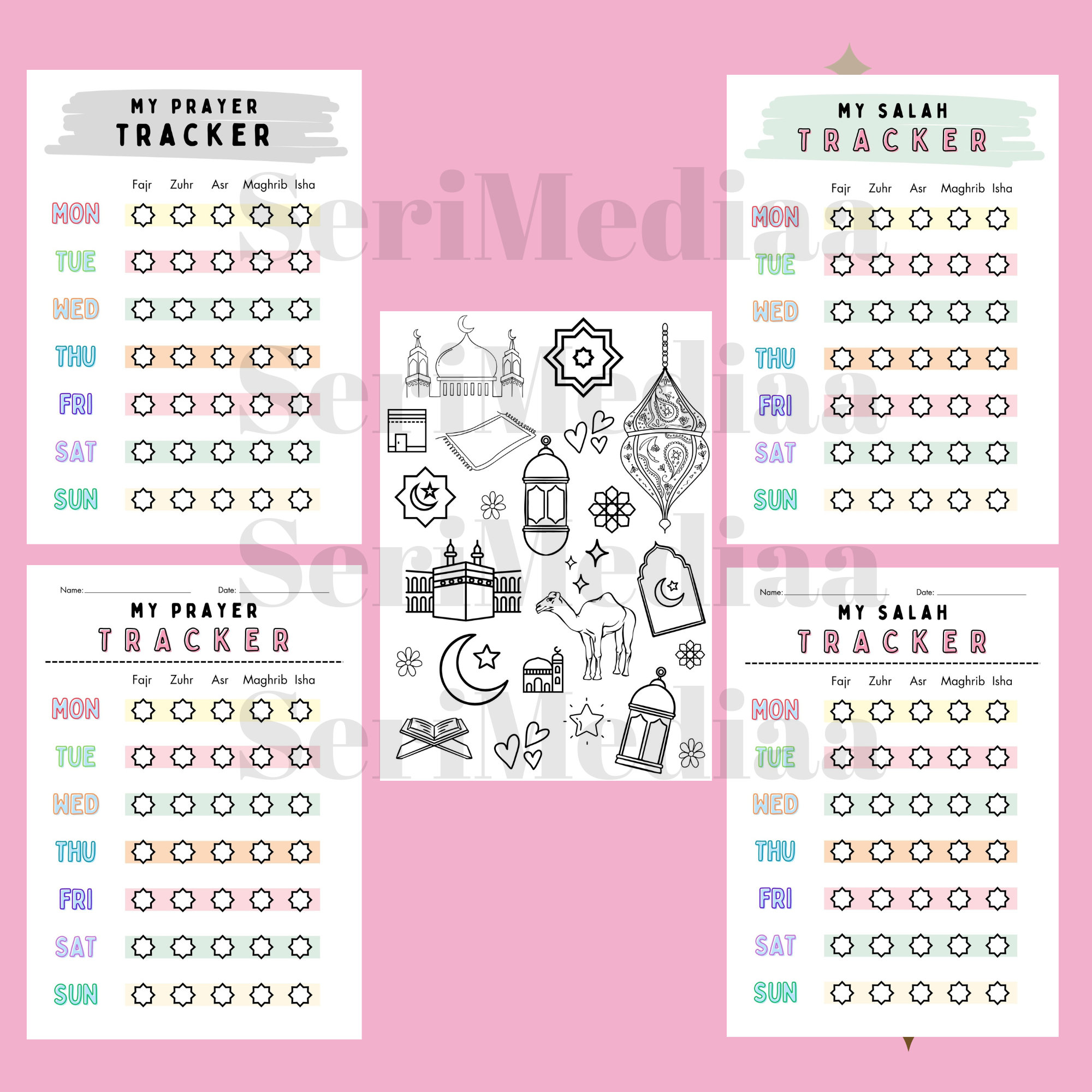 My Salah Tracker, Prayer Tracker 2 Designs With FREE Colouring Page ...