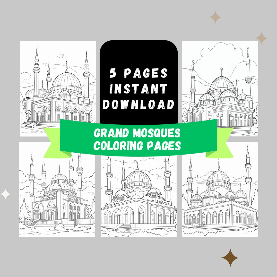 5 Grand Mosques Islamic Colouring Pages for Kids / Printable - Etsy