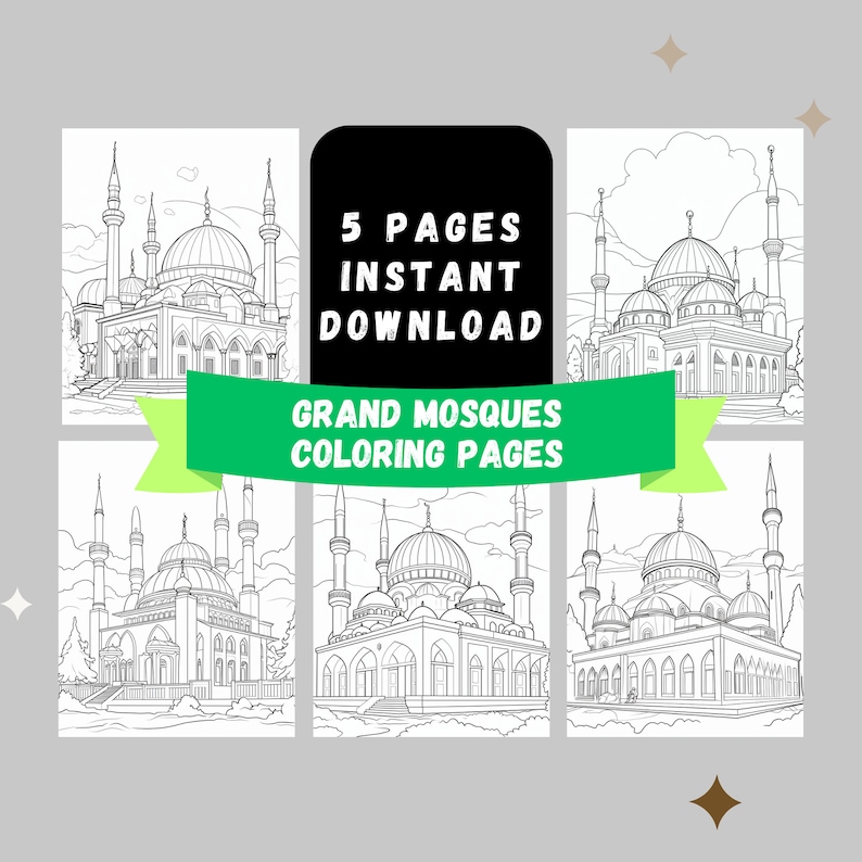 5 Grand Mosques Islamic Colouring Pages for Kids / Printable PDF ...