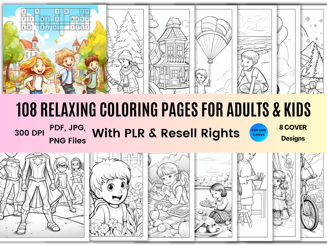 108 Relaxing Coloring Pages PLR, Anxiety Relief Coloring Pages, With ...