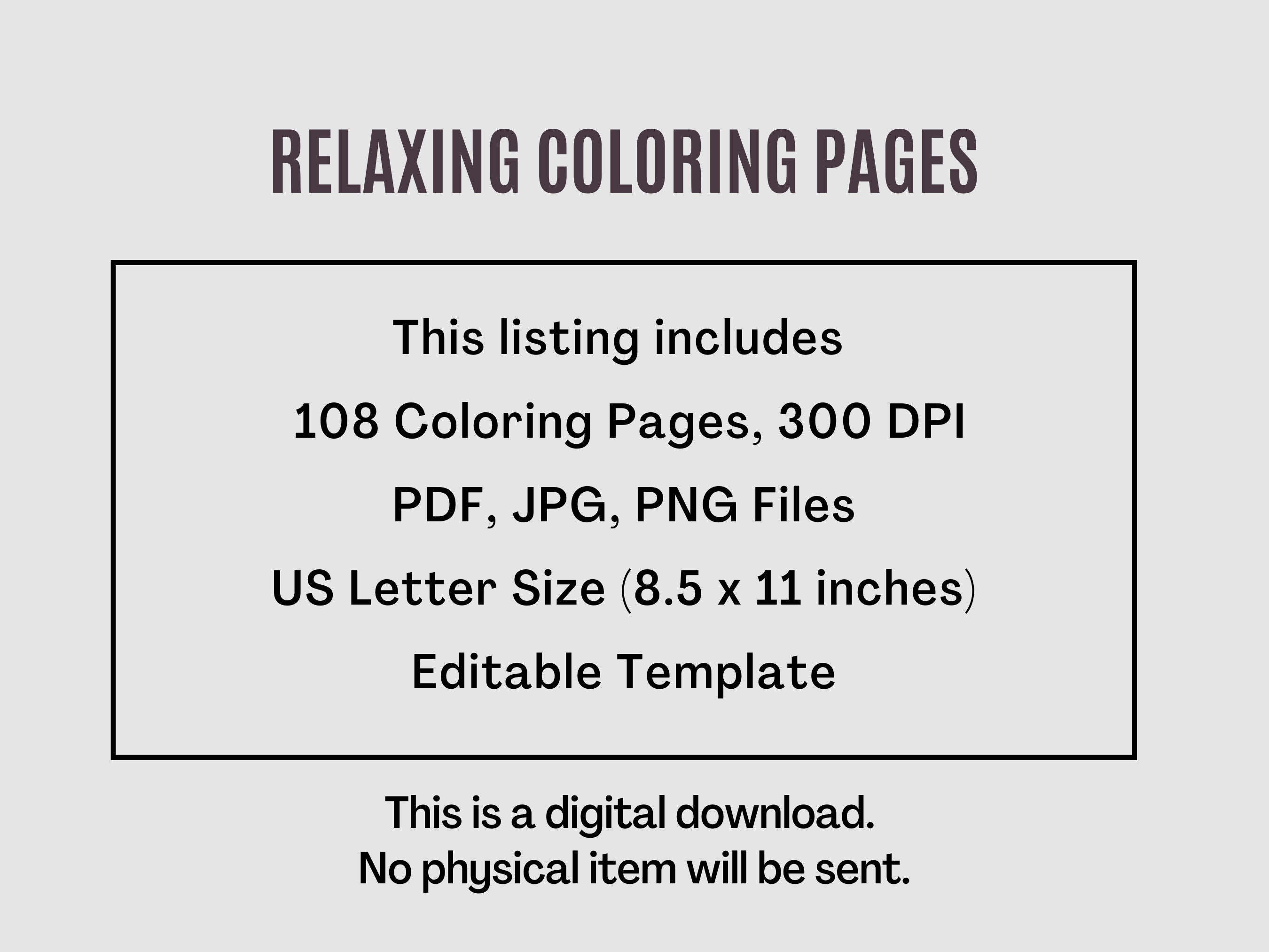 108 Relaxing Coloring Pages PLR, Anxiety Relief Coloring Pages, With ...
