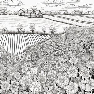 80 Pages Book of Field of Flowers Coloring Pages. Perfect for Calming ...