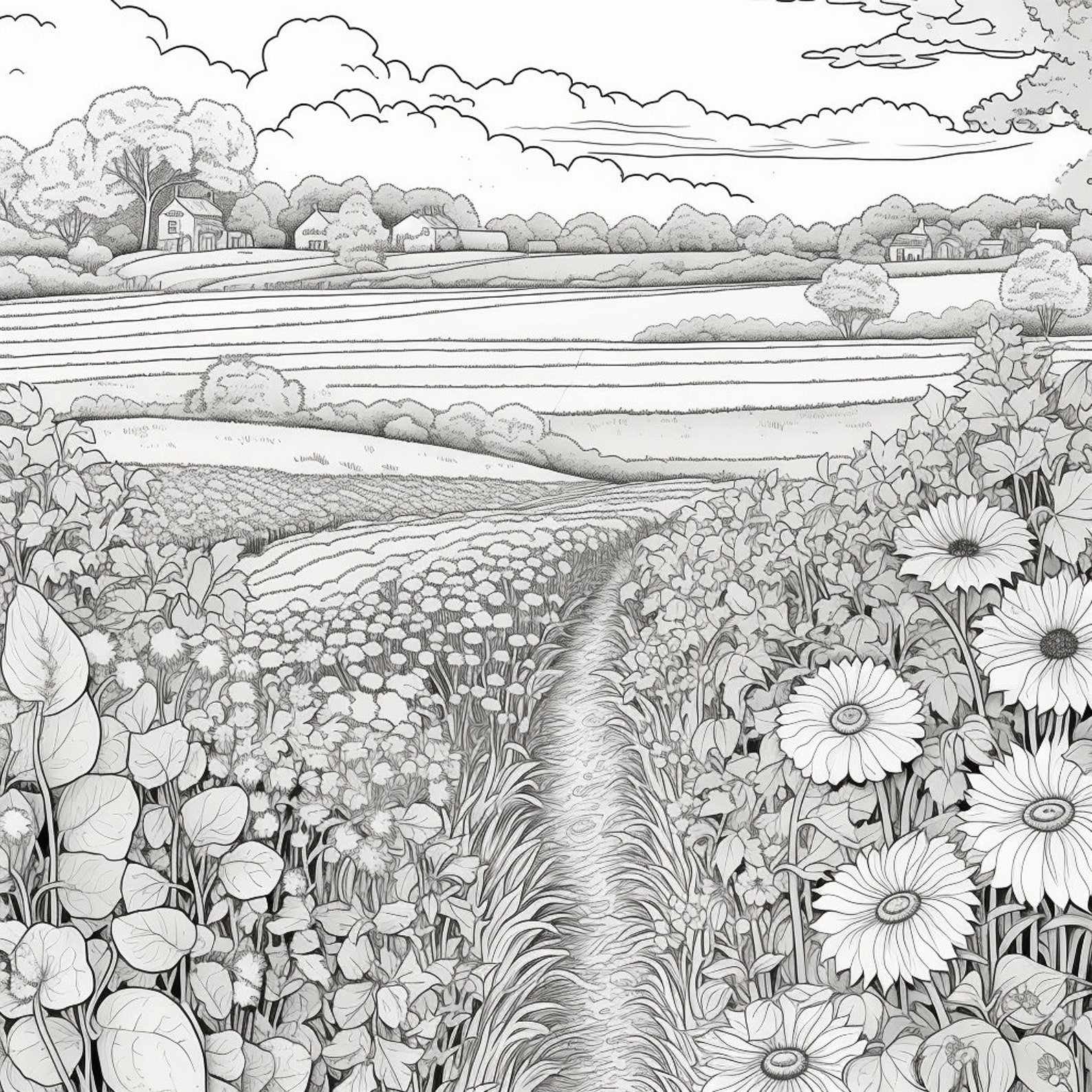 80 Pages Book of Field of Flowers Coloring Pages. Perfect for Calming ...