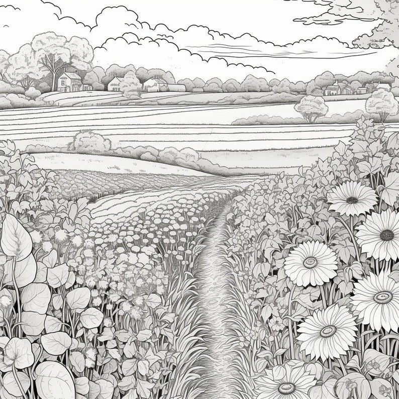 80 Pages Book of Field of Flowers Coloring Pages. Perfect for Calming ...