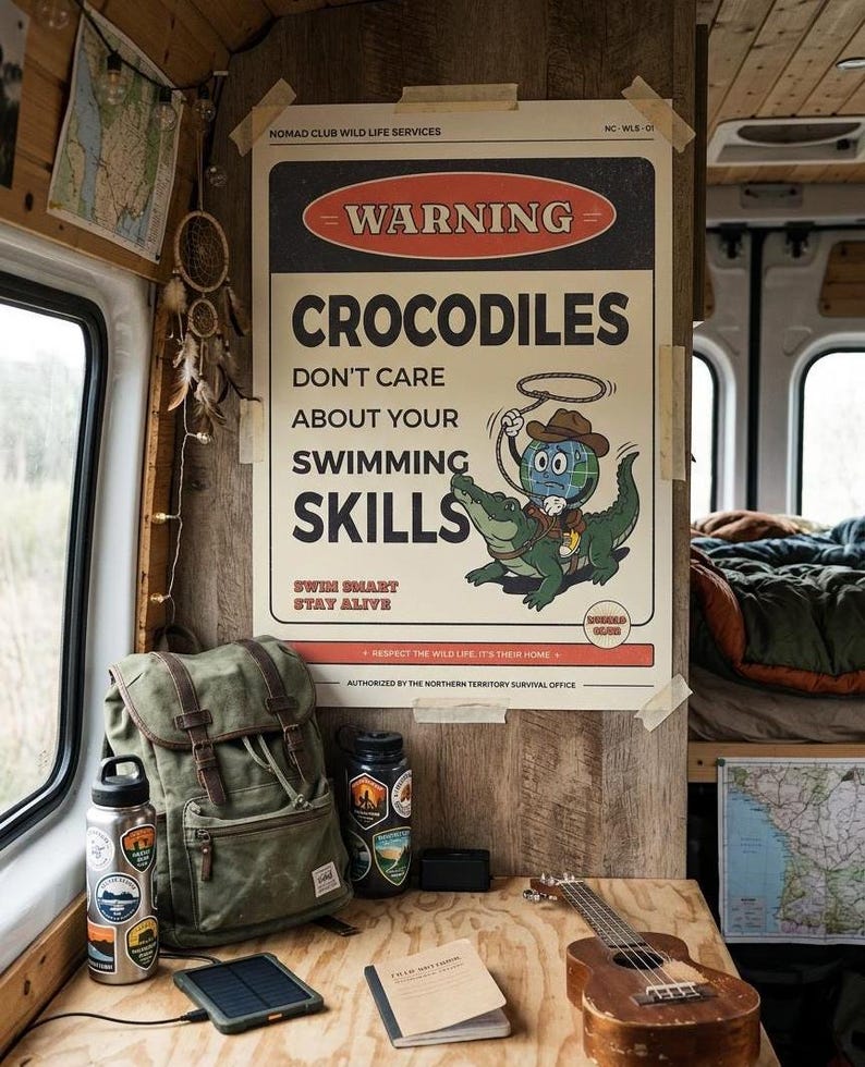 Crocodile Warning Sign Print | Funny Australia Wildlife Poster | Retro ...