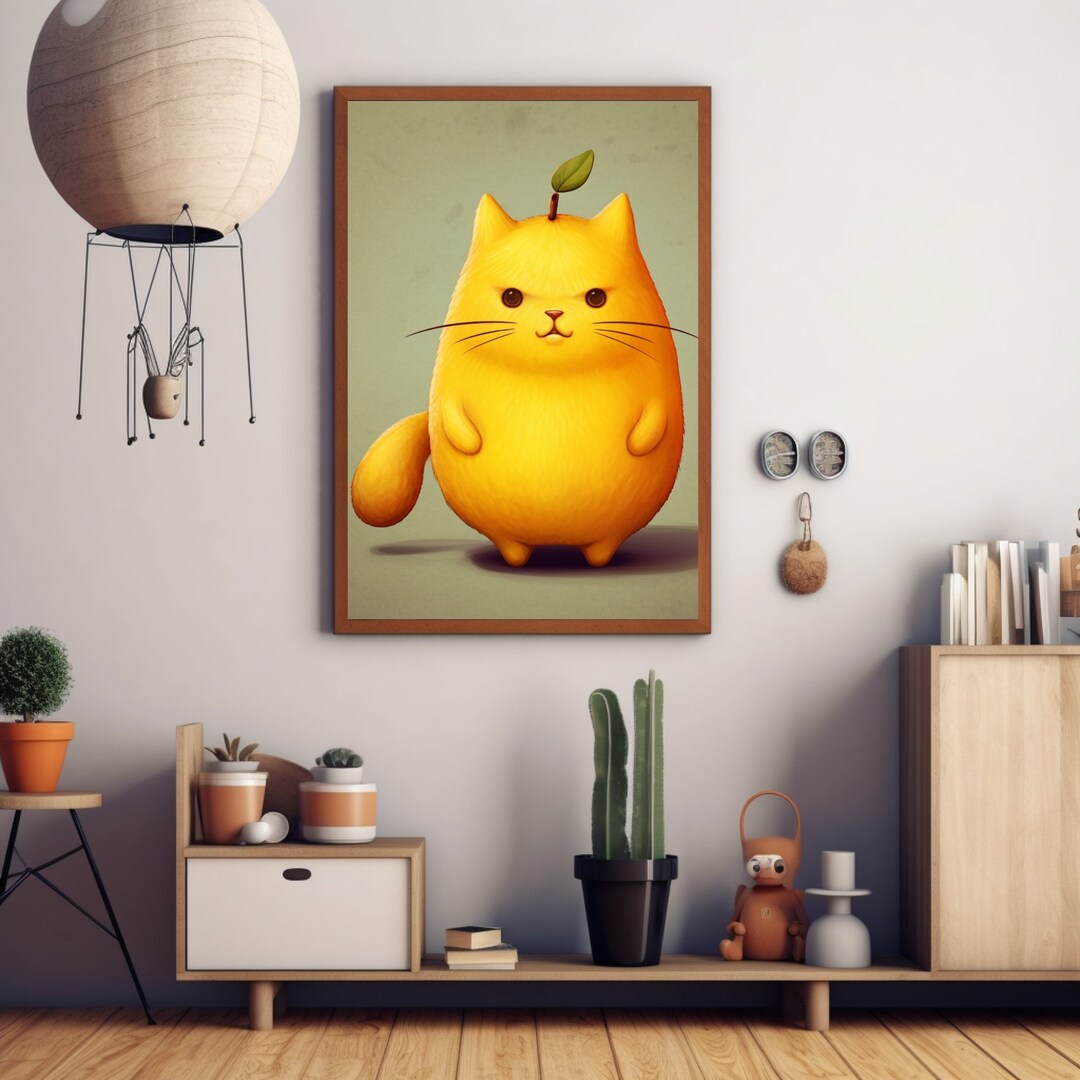 Mango Cat: Fun and Playful Mango Cat Wall Art Colorful Cartoon Print ...