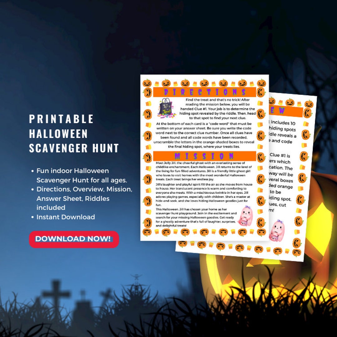 Printable Halloween Scavenger Hunt - Indoor Adventure Game - Halloween ...