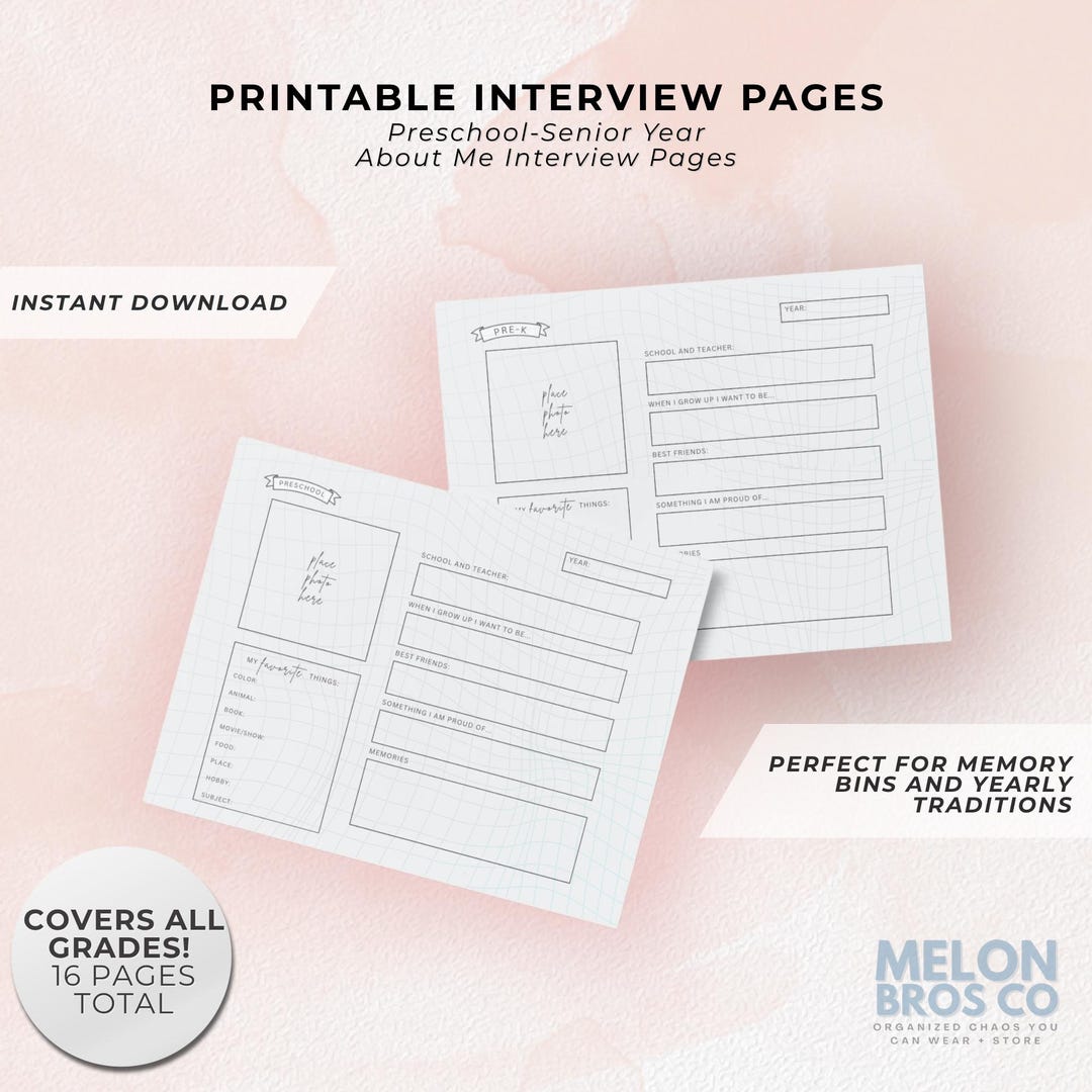 School Interview Printable Pages: Memory Bin Keepsake (digital Download ...