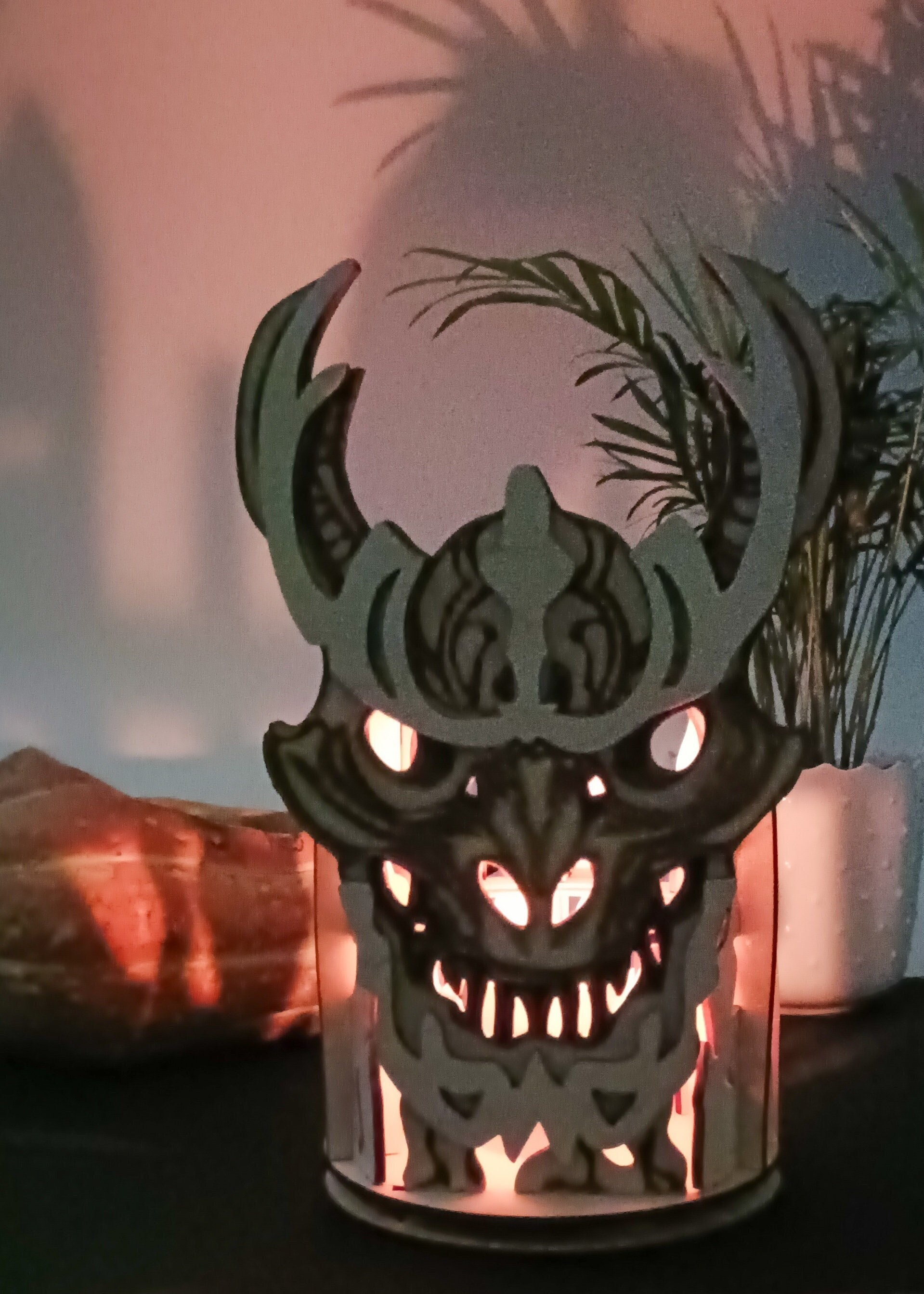 Demon Halloween Lantern SVG Laser Cut Files Scary Night Light Candle ...