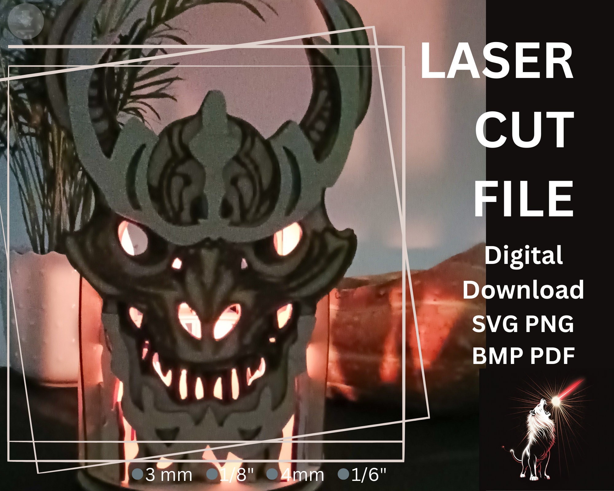 Demon Halloween Lantern SVG Laser Cut Files Scary Night Light Candle ...