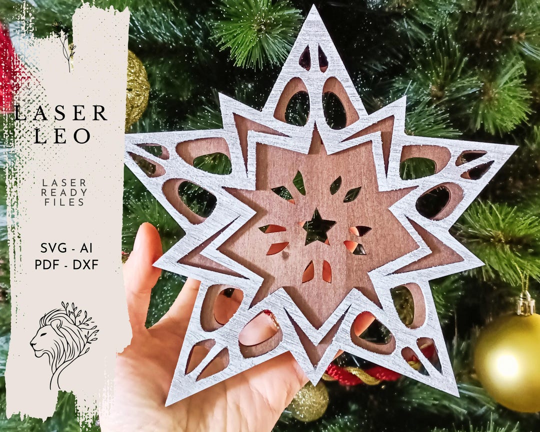 Laser Cut Star Christmas Tree Topper SVG DXF PNG (digital Download ...