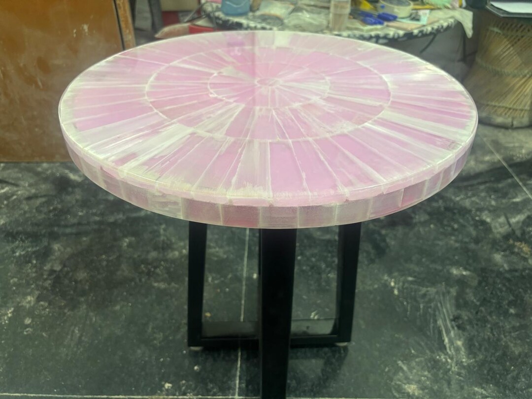 Pink Selenite Coffee Table With Iron Legs, Round Accent Table - Etsy