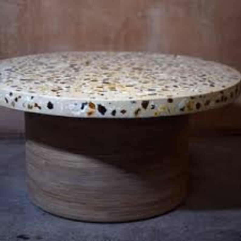 White Terrazzo Table Top for Restaurants, Gardens, Balcony, Round Terrazzo Coffee Table Top ...