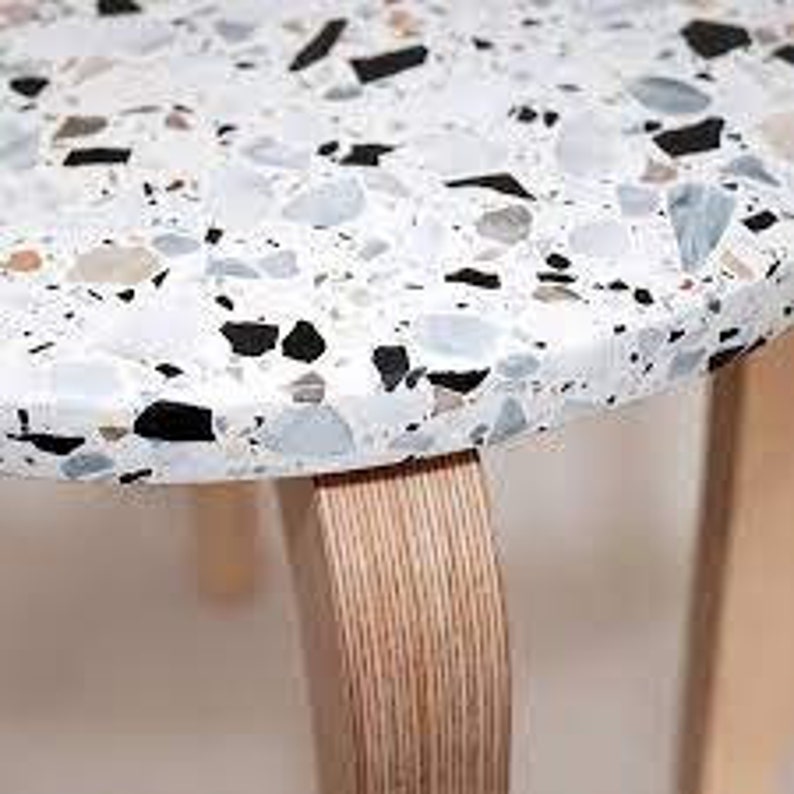 White Terrazzo Table Top for Restaurants, Gardens, Balcony, Round Terrazzo Coffee Table Top ...