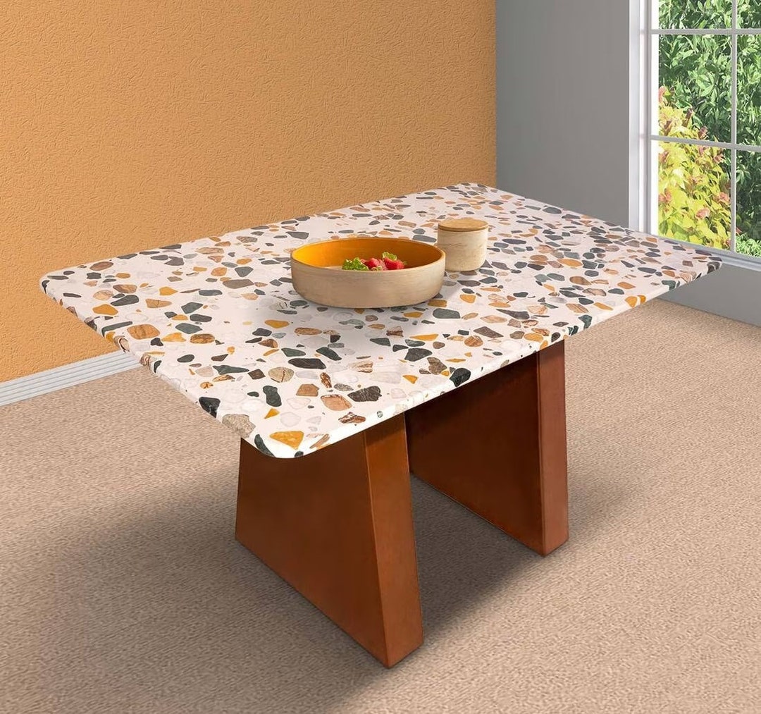 White Terrazzo Table Top With Stone Flakes and Chips for Restaurants ...