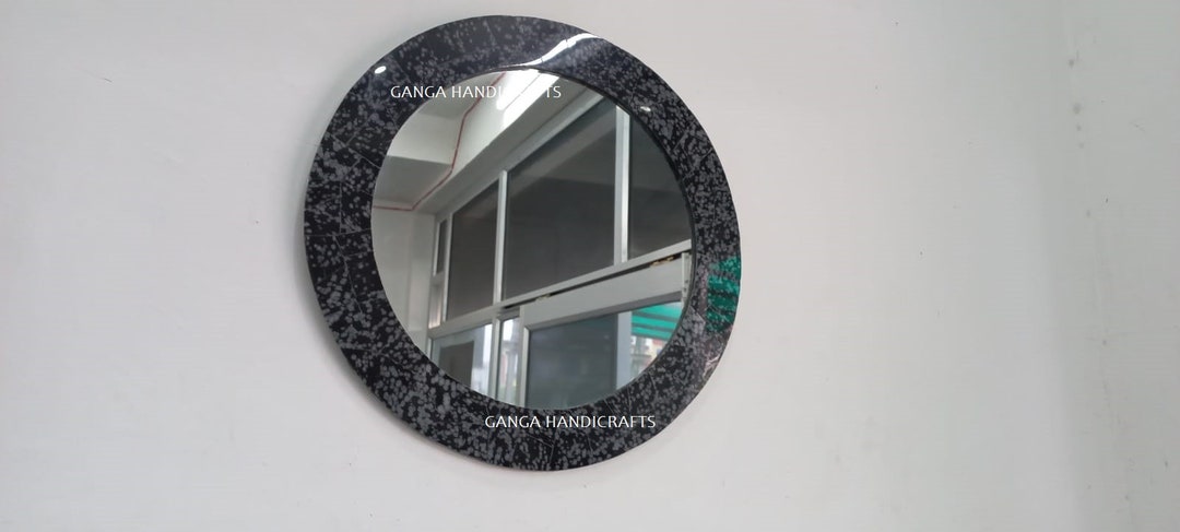Handmade Round Black Snowflake Stone Mirror, Modern Bathroom Vanity - Etsy