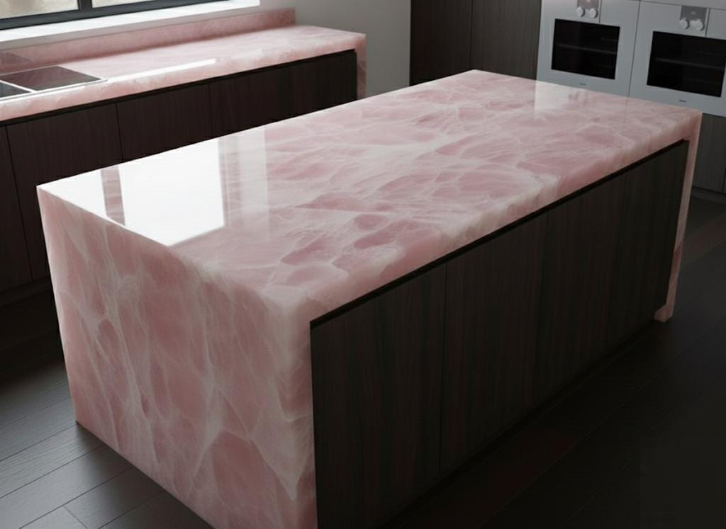 L Shape Pink Rose Quartz Island Countertop, Stone Kitchen Slab (72x36 ...