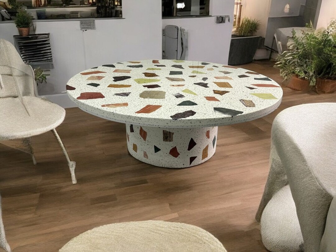 White Terrazzo Table Top for Restaurants, Gardens, Balcony, Round ...