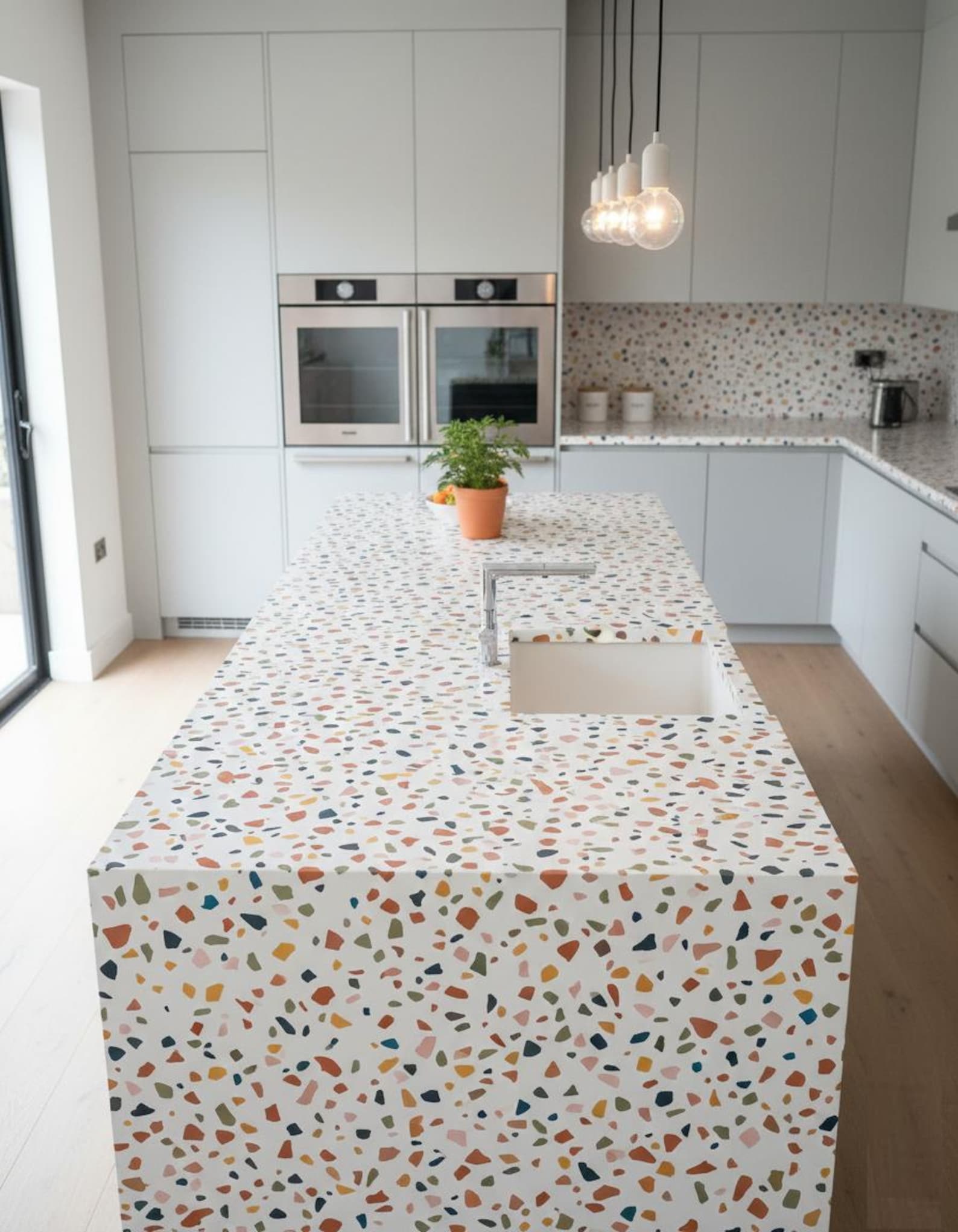 Modern Kitchen Countertops, L Shape Island Countertop, Multicolor Chips ...