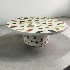 White Terrazzo Table Top for Restaurants, Gardens, Balcony, Round Terrazzo Coffee Table Top ...