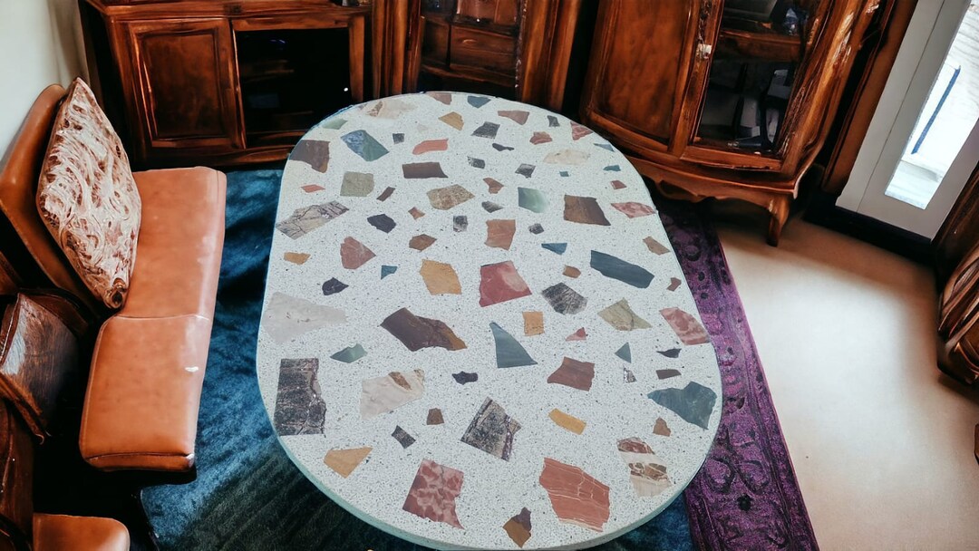 Oval Shape Custom Made Terrazzo Kitchen Countertops, Terrazzo Bathroom ...