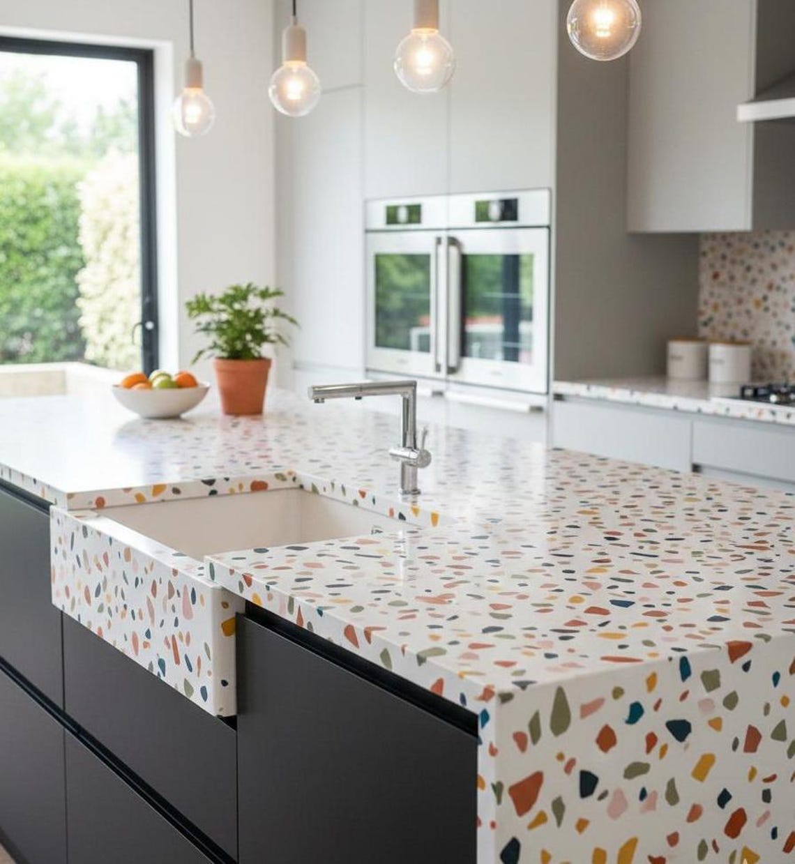 Modern Kitchen Countertops, L Shape Island Countertop, Multicolor Chips ...
