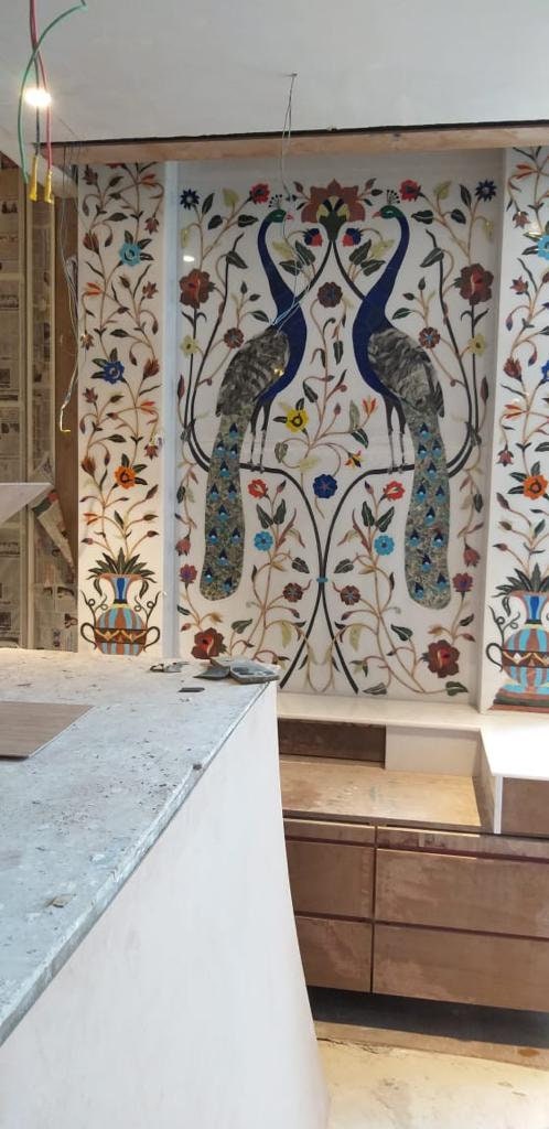 Peacock Marble Inlay Wall Panel, Wall Decor, Backsplash, Customized ...