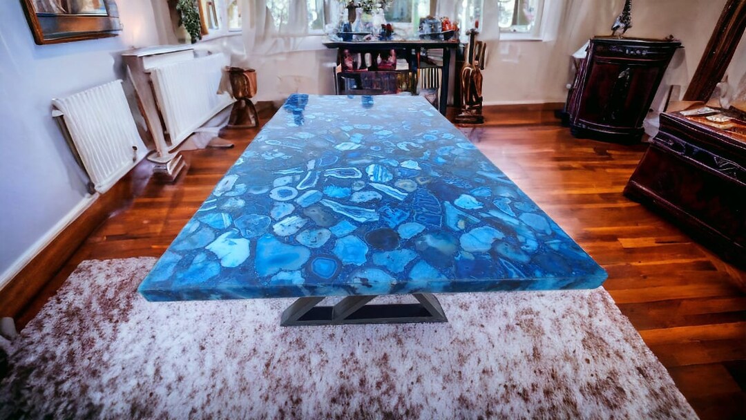 Blue Agate Dining Table, Modern Kitchen Countertop, Agate Backsplash - Etsy