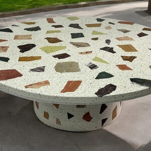White Terrazzo Table Top for Restaurants, Gardens, Balcony, Round Terrazzo Coffee Table Top ...