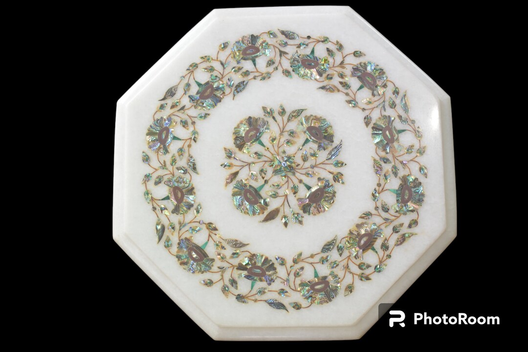 Handmade Abalone Shell Inlay Marble Table Top, Pietradura Art (12 Inch ...