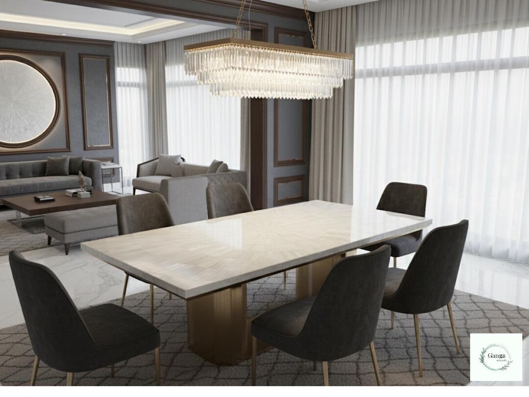 Handmade Selenite Sunburst Dining Table, Designer Metal Legs (72