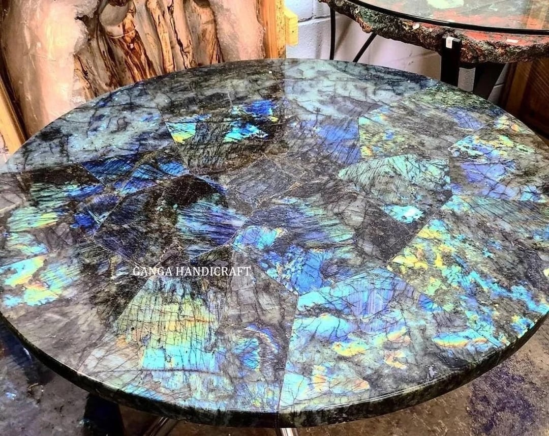 Round Labradorite Coffee Table, Living Room Labradorite Table Top ...